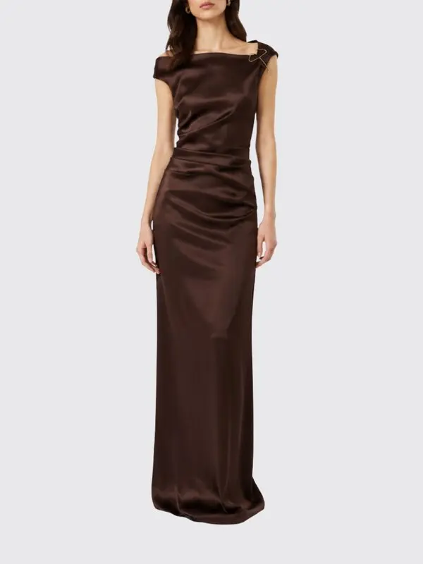 Max Mara Long One-shoulder Satin Evening Gown With Waist Draping