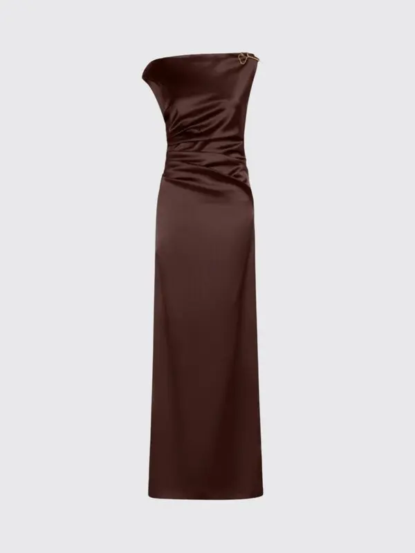 Max Mara Long One-shoulder Satin Evening Gown With Waist Draping