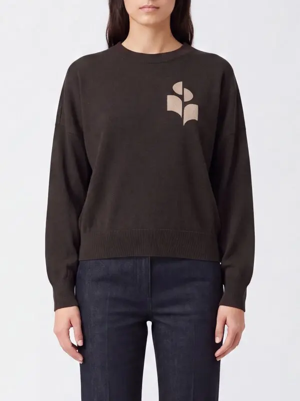 Isabel Marant Étoile Contrast Logo Cotton And Wool Crewneck Jumper - Cocoa