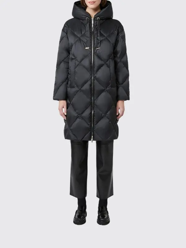 Max Mara Long Quilted Nylon Down Jacket With Drawstring Hood - Black