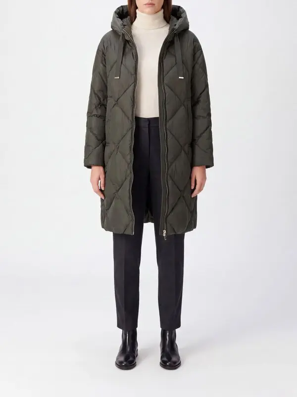 Max Mara Long Quilted Nylon Down Jacket With Drawstring Hood - Green