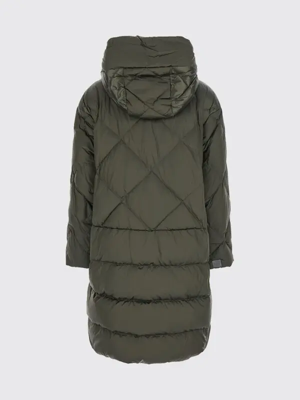 Max Mara Long Quilted Nylon Down Jacket With Drawstring Hood - Green