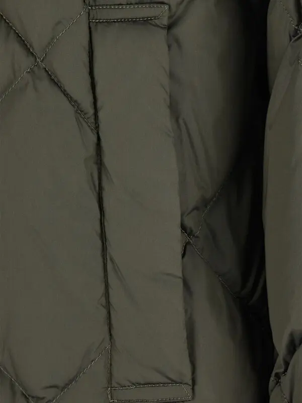 Max Mara Long Quilted Nylon Down Jacket With Drawstring Hood - Green