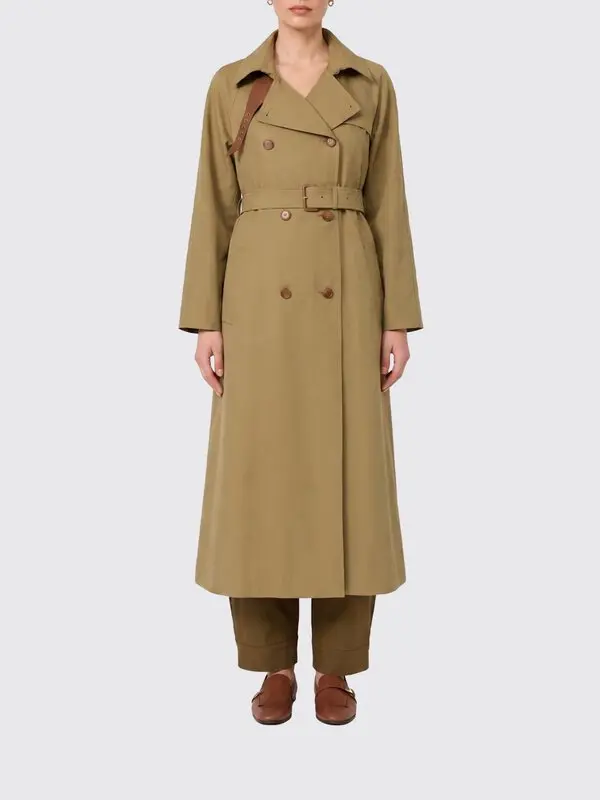 Max Mara Long Double-breasted Cotton Gabardine Trench Coat With Belt - Beige