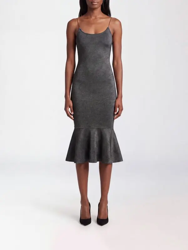 Jacquemus Cotton U-neck Midi Dress With Thin Straps And Ruffles