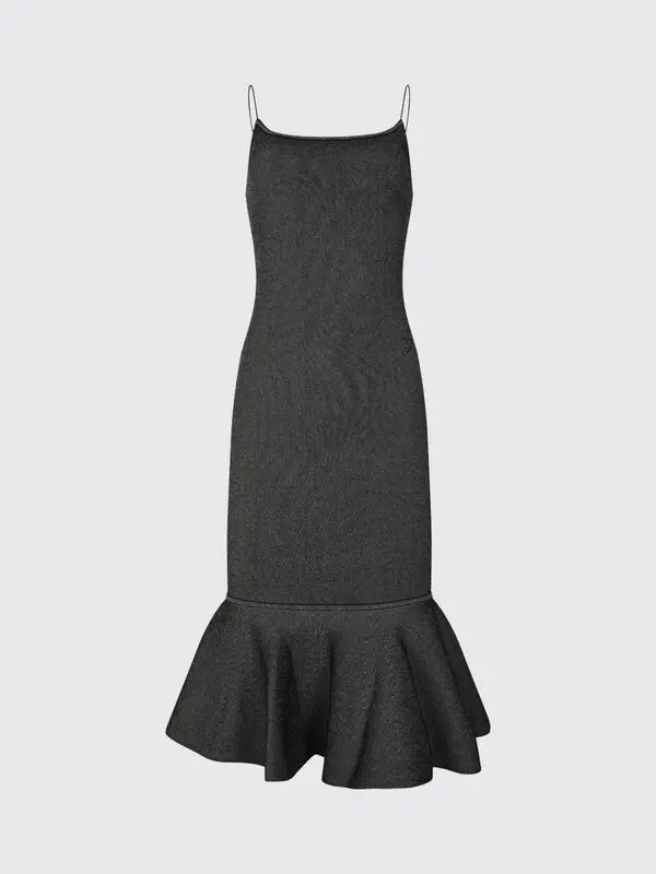 Jacquemus Cotton U-neck Midi Dress With Thin Straps And Ruffles