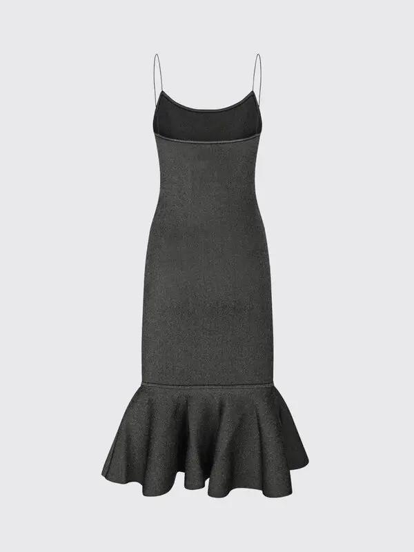 Jacquemus Cotton U-neck Midi Dress With Thin Straps And Ruffles