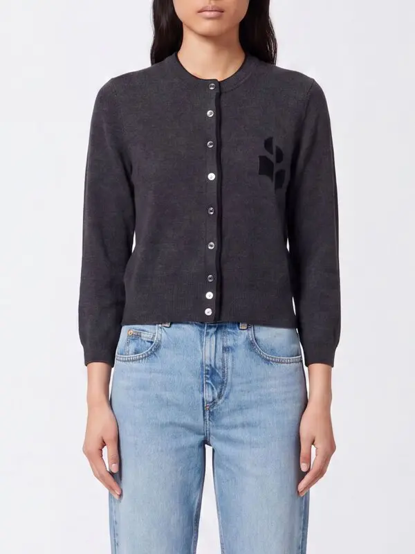Isabel Marant Étoile Cotton And Wool Crewneck Cardigan With Contrast Logo - Charcoal