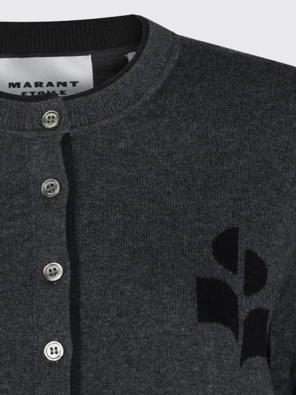 Isabel Marant Étoile Cotton And Wool Crewneck Cardigan With Contrast Logo - Charcoal