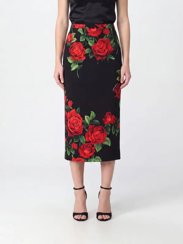 Dolce & Gabbana Floral Print Stretch-silk Pencil Midi Skirt