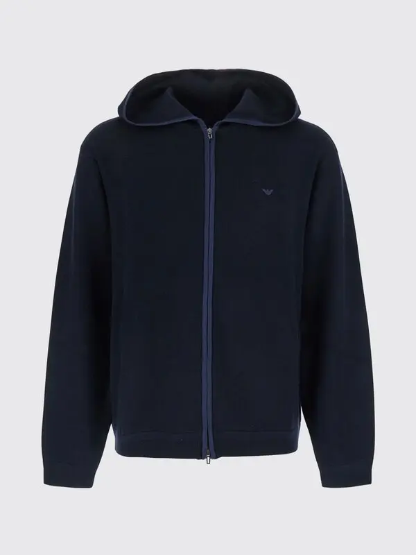 Emporio Armani Wool Knit Zipped Hoodie With Eagle Logo