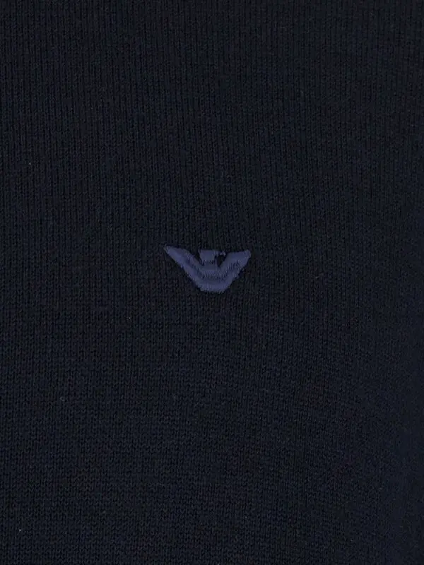 Emporio Armani Wool Knit Zipped Hoodie With Eagle Logo