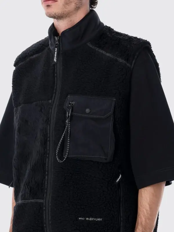 AND WANDER Technical Wool-blend Gilet With High Neck And Zip Pockets