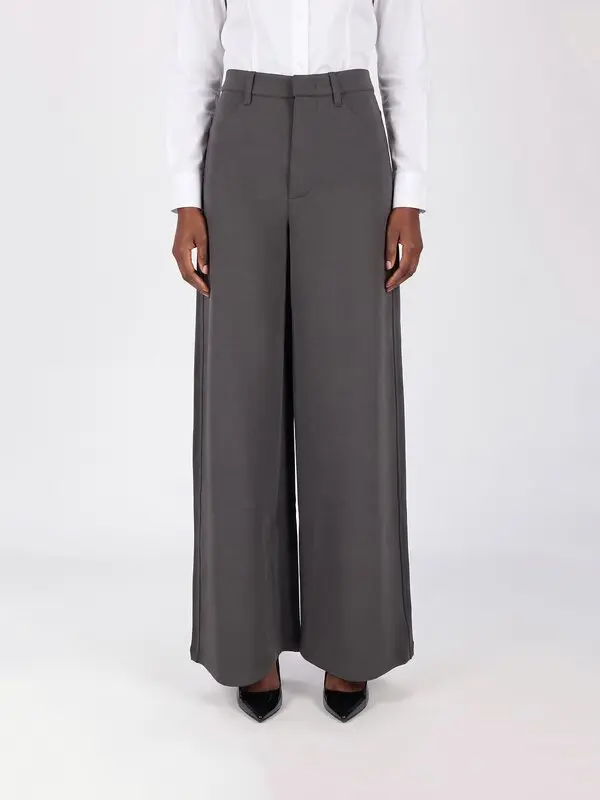 Max Mara High-waisted Wide-leg Cotton-blend Trousers - Grey