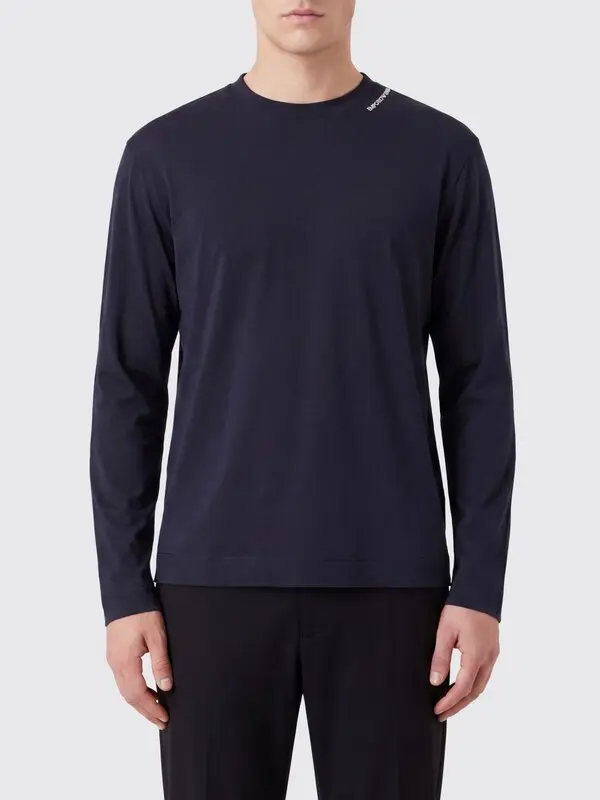 Emporio Armani Long-sleeved Modal And Silk T-shirt - Blue