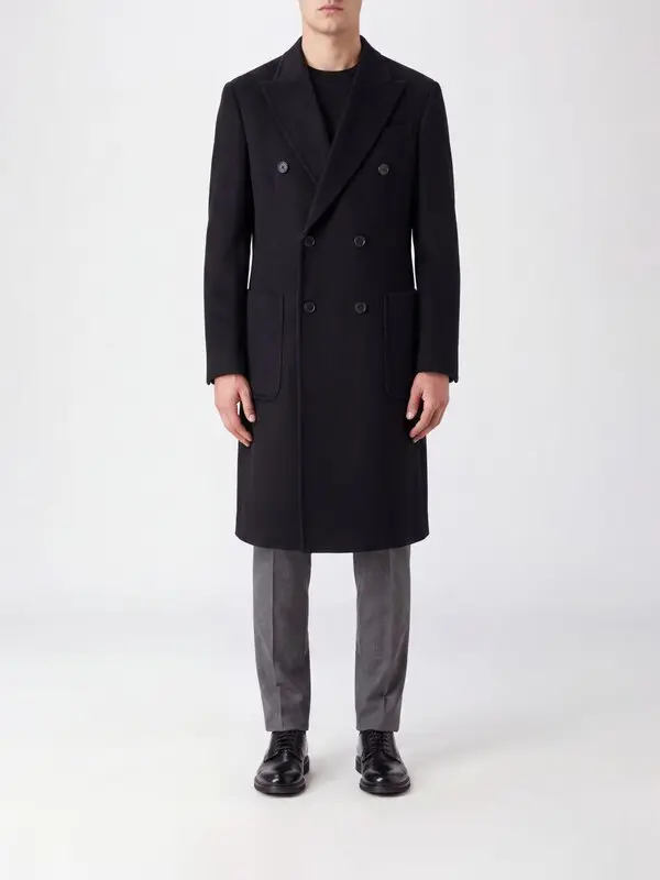 Emporio Armani Knee-length Double-breasted Coat In Wool And Cashmere - Black