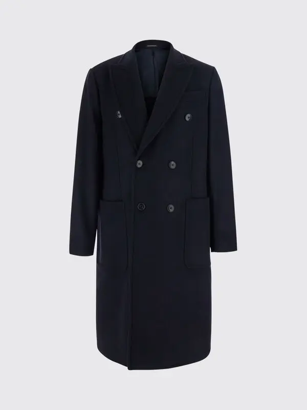Emporio Armani Knee-length Double-breasted Coat In Wool And Cashmere - Blue