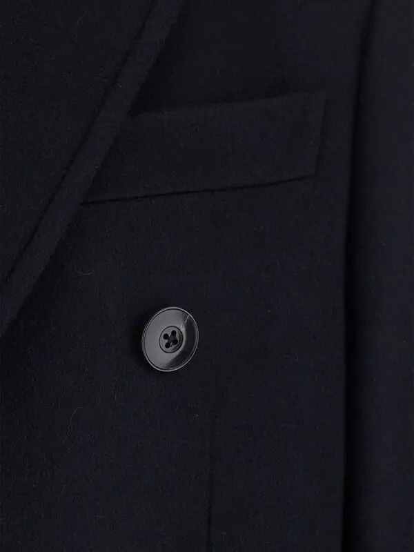 Emporio Armani Knee-length Double-breasted Coat In Wool And Cashmere - Blue