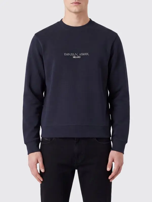 Emporio Armani Crewneck Cotton Sweatshirt With Contrast Embroidered Logo