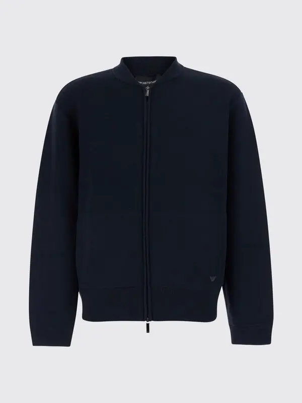 Emporio Armani Pure Wool Bomber Collar Zip-up Cardigan