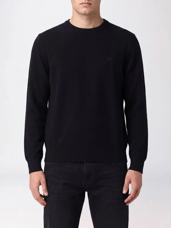Emporio Armani Cotton Crewneck Jumper With Iconic Eagle Logo - Black