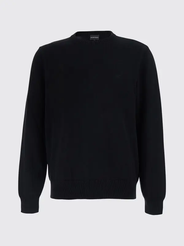 Emporio Armani Cotton Crewneck Jumper With Iconic Eagle Logo - Black
