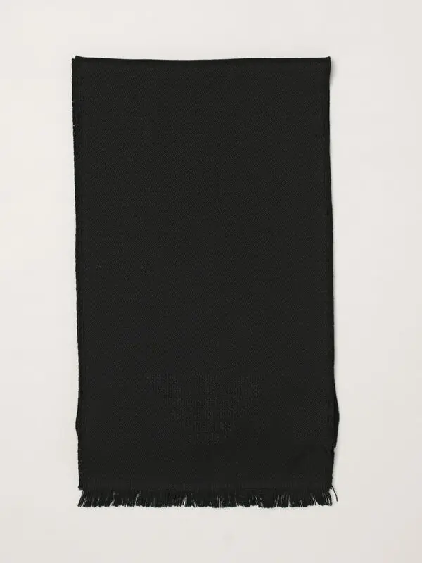 Emporio Armani Pure Wool Knit Scarf With Ribbed Edges - Black