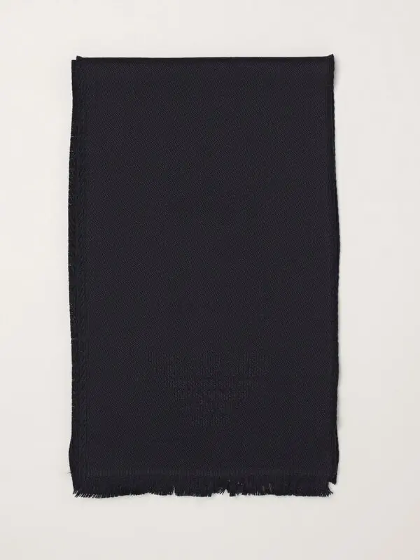 Emporio Armani Pure Wool Knit Scarf With Ribbed Edges - Blue