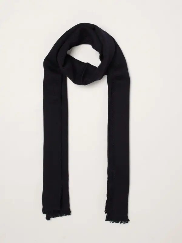 Emporio Armani Pure Wool Knit Scarf With Ribbed Edges - Blue