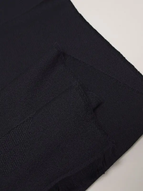 Emporio Armani Pure Wool Knit Scarf With Ribbed Edges - Blue