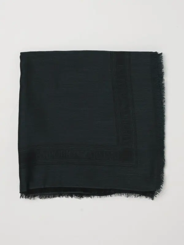 Emporio Armani Modal And Viscose Blend Scarf With Logo Pattern - Green