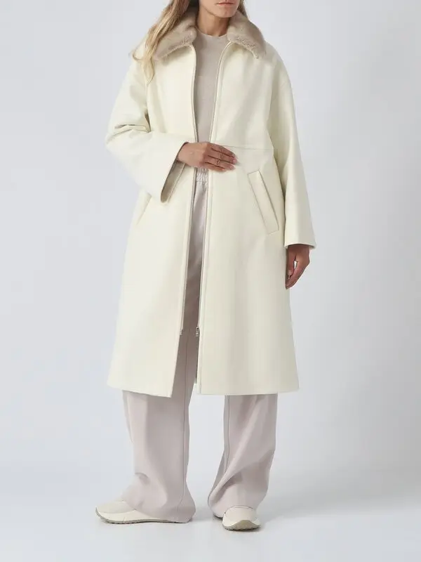Herno Knee-length Single-breasted Wool Blend Coat With Fur Collar