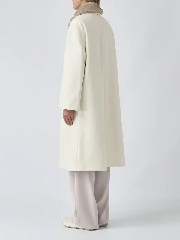 Herno Knee-length Single-breasted Wool Blend Coat With Fur Collar