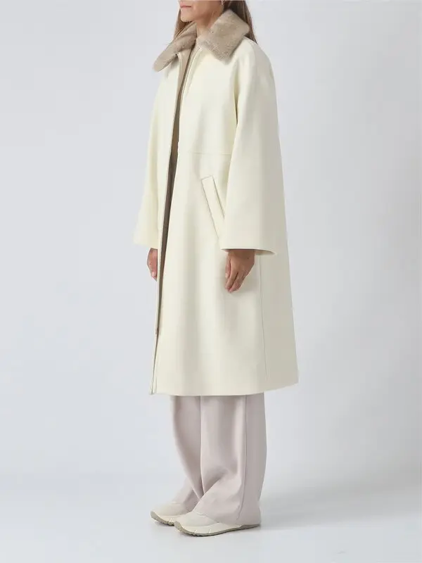Herno Knee-length Single-breasted Wool Blend Coat With Fur Collar