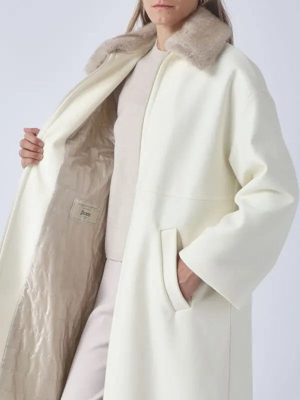 Herno Knee-length Single-breasted Wool Blend Coat With Fur Collar
