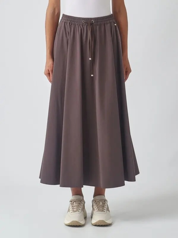 Herno High-waisted A-line Midi Skirt With Drawstring - Brown
