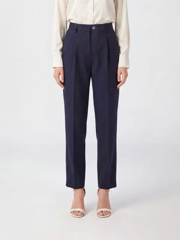 SEMICOUTURE High-waisted Pleated Trousers In Viscose Blend - Black