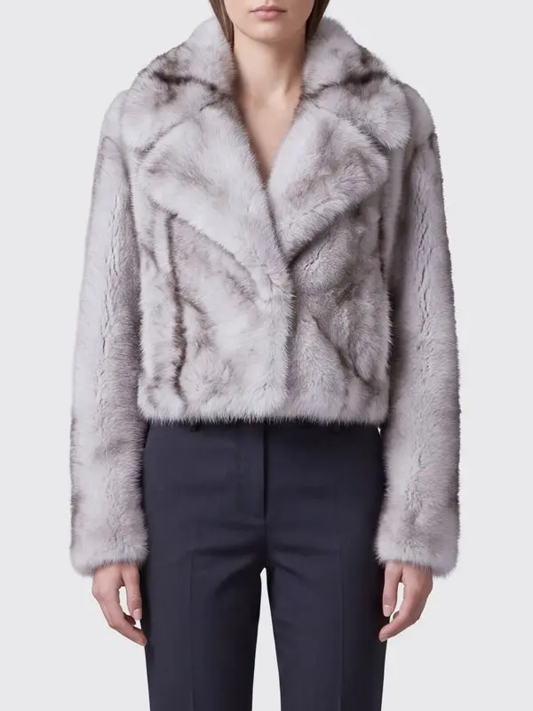 Sportmax Short Faux-fur Coat With Lapel Collar And Concealed Fastening - Grey