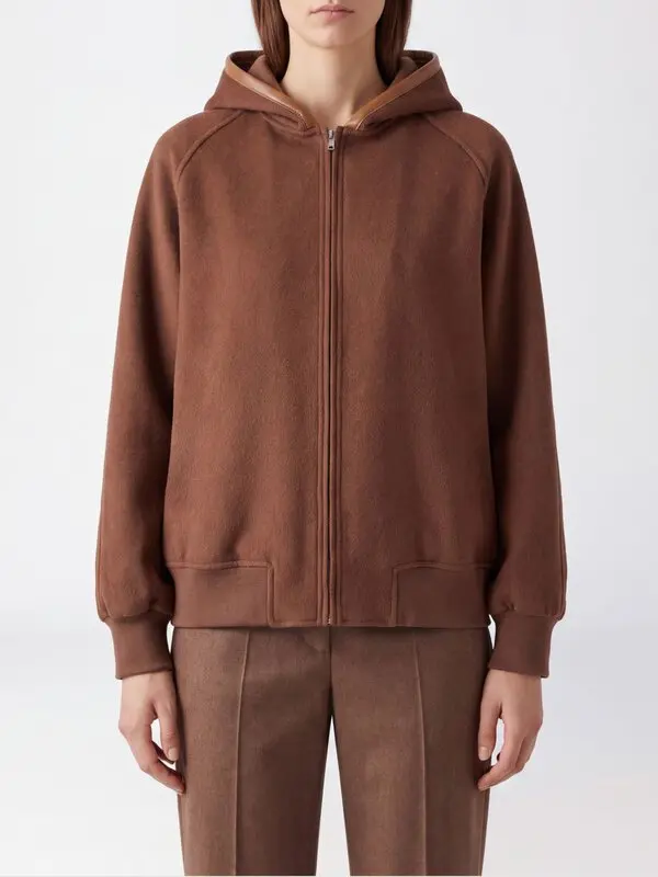 SEMICOUTURE Relaxed Fit Wool Knit Zip-up Hoodie With Dropped Shoulders - Brown