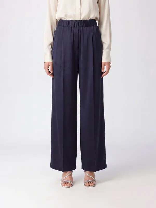 SEMICOUTURE High-waisted Satin Palazzo Trousers With Elasticated Waist - Black