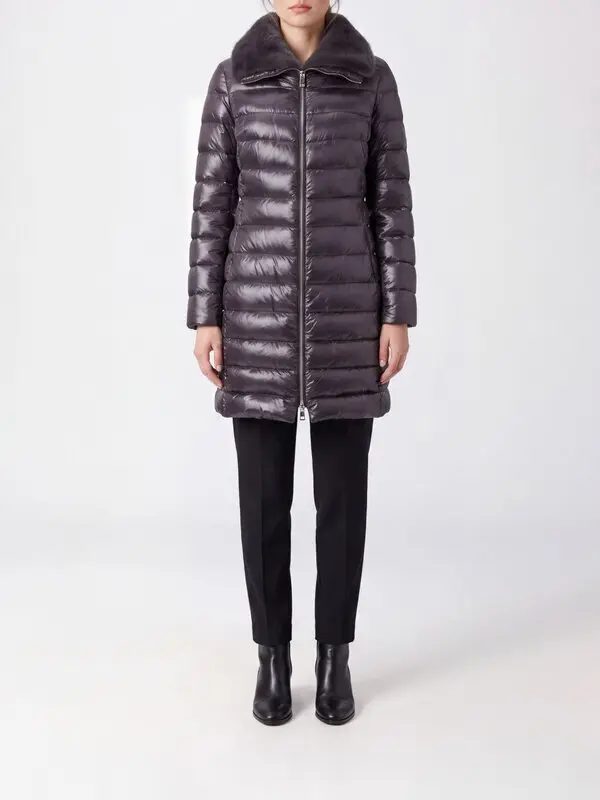 Herno Knee-length Down Jacket In Water-repellent Ultralight Nylon With Fur Collar - Brown