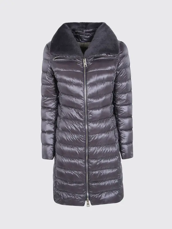 Herno Knee-length Down Jacket In Water-repellent Ultralight Nylon With Fur Collar - Grey