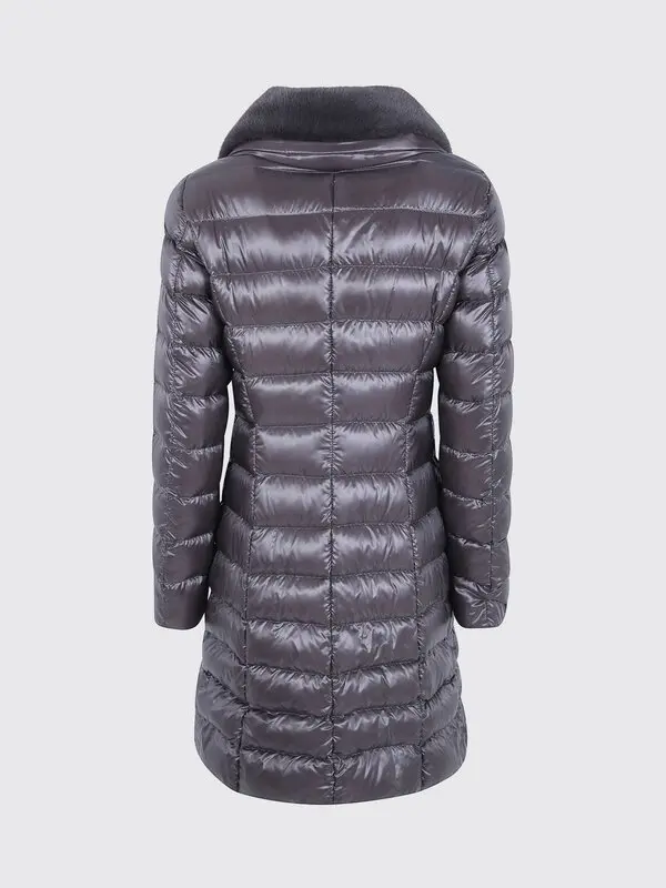 Herno Knee-length Down Jacket In Water-repellent Ultralight Nylon With Fur Collar - Grey
