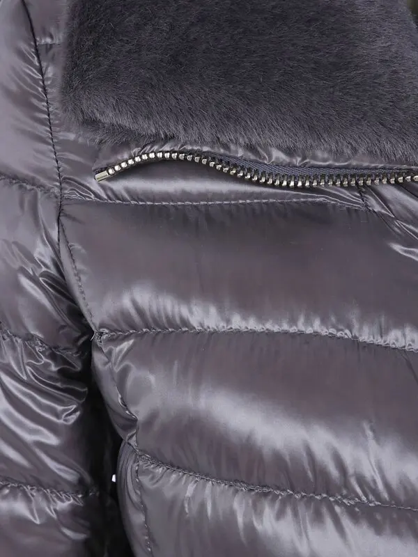 Herno Knee-length Down Jacket In Water-repellent Ultralight Nylon With Fur Collar - Grey
