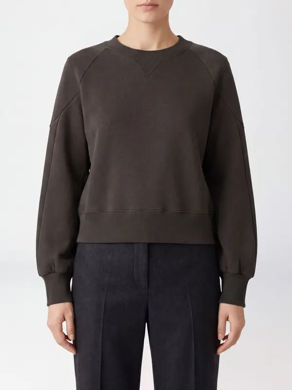 Sacai Crewneck Cotton-blend Sweatshirt With Long Sleeves And Elasticated Cuffs - Brown