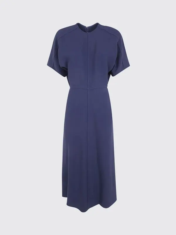 Victoria Beckham Eleanor A-line Midi Dress In Stretch Viscose With Crew Neck - Blue