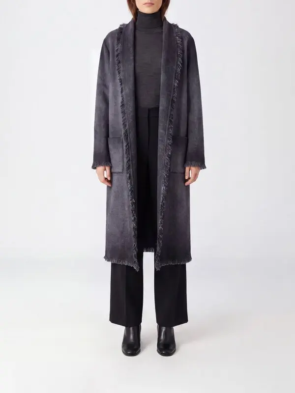 Avant Toi Virgin Wool-blend Coat With Shawl Collar And Fringed Hem - Black