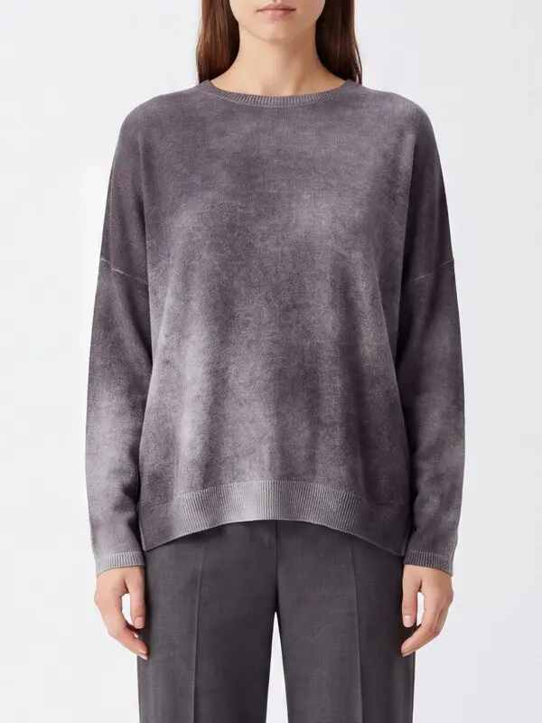 Avant Toi Pure Cashmere Crewneck Jumper With Abstract Pattern And Dropped Shoulders - Grey