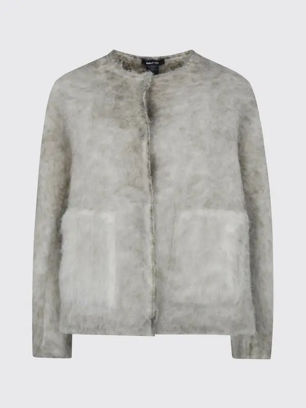 Avant Toi Alpaca Wool-blend Short Coat With Crew Neck And Patch Pockets