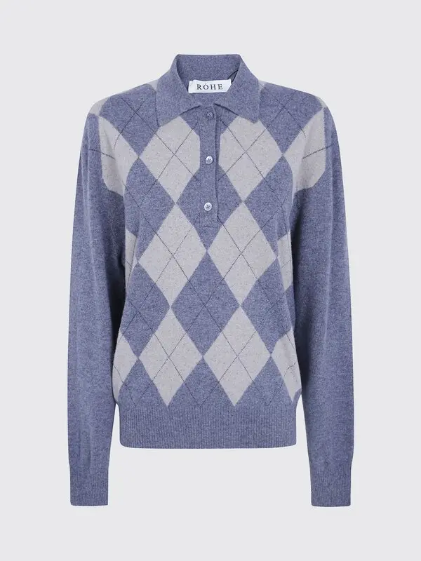 RÓHE Argyle Long-sleeved Knit Polo